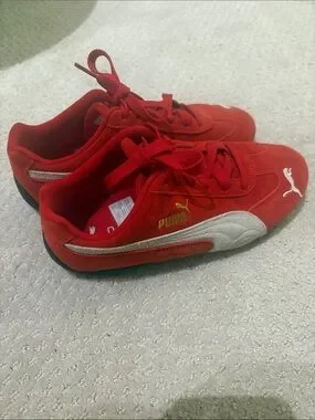 Puma | Shoes | Puma Red Suede Sneakers With White Formstripe And Gold ...